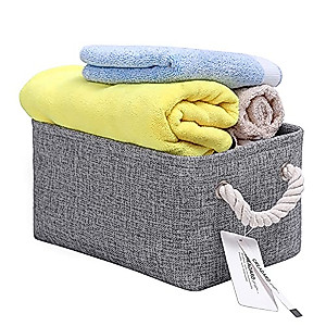 CREADARD Fabric Storage Basket, Foldable Linen Storage Box for Nursery and Home, Collapsible Canvas Shelf Basket for Wardrobe or Bedroom, Grey