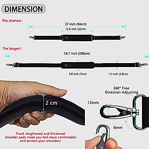 79 inch Shoulder Strap, Extra-thick Fixed Cushion Pad and Dual Clasps Universal Replacement Strap with Metal Swivel Hooks for Laptop Bags, Luggage Bags, Camera, Crossbody (200cm,Black)