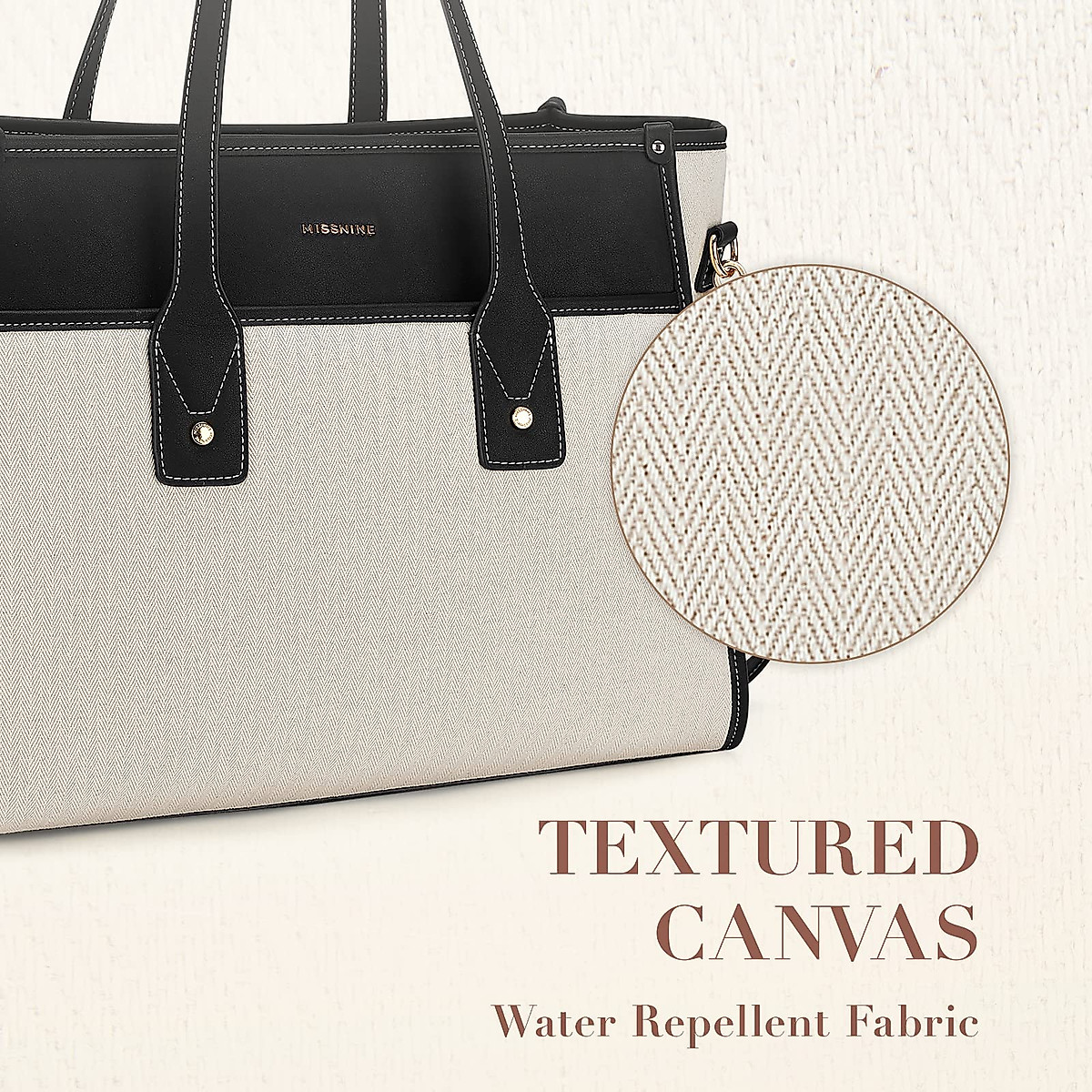 Missnine Tote Bag Canvas Laptop Bag 15.6 inch Work Bags for Women Teacher Bag Casual Computer Shoulder Purse for Office, College, Travel