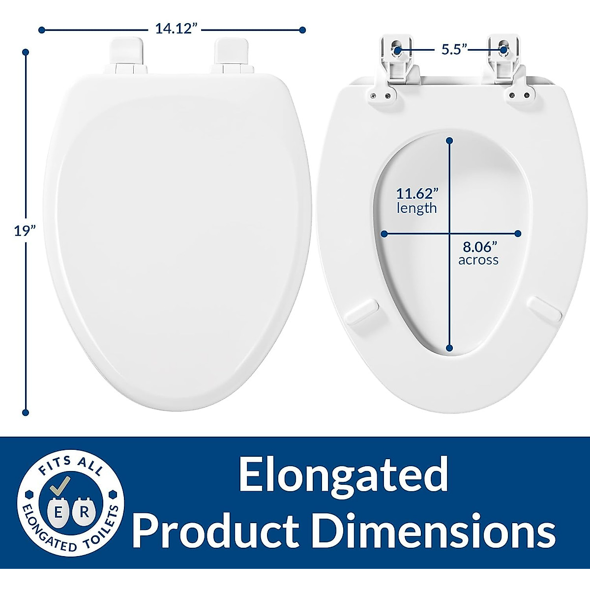 MAYFAIR 1843SLOW 000 Lannon Toilet Seat will Slow Close and Never Loosen, ELONGATED, Durable Enameled Wood, White