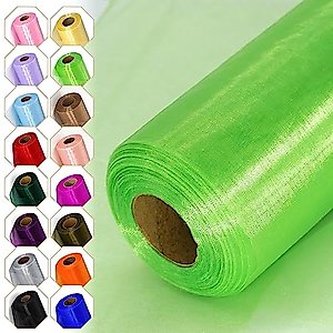 12" x 50 Yards Organza Fabric Roll, Crystal Organza Tulle Sheer Fabric for Wedding Party Backdrop Decoration Chair Sashes Table Runner Gift Wrapping DIY Crafts (Lime Green)
