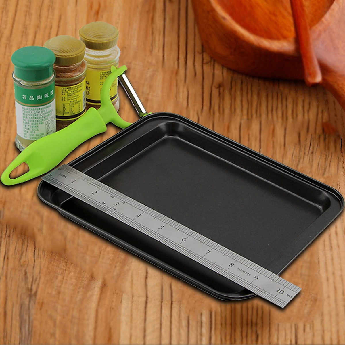 EALEK Small Baking Sheet 2 Pack 9.5 x 7 Inch, FDA Nonstick Toaster Oven Tray, Dark Grey, Small Cookie Sheet for 1 or 2 Person