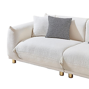 EMKK 86'' Velvet Couch Sofa Mid-Century Modern Teddy Upholstery Love Chesterfield 3 Seat Sofá for Living Room Apartment, White