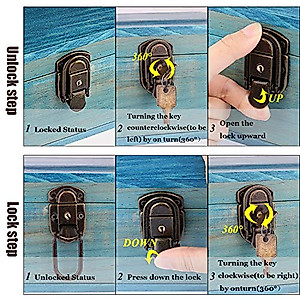 Dedoot Wooden Keepsake Box, Blue Wood Box with Lock Decorative Handmade Craft Small Latched Box for Jewelry Gift Storage and Home Decor, 9.3x7.6x4.5 Inch