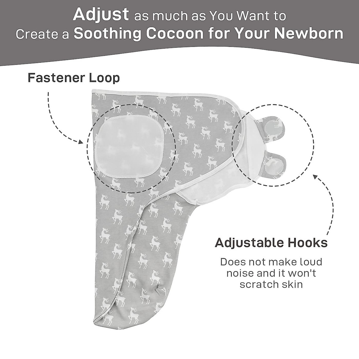 ZIGJOY Swaddle Blanket Cotton Knit Baby Wrap 3-6 Months, 0.5 Tog Newborn Wearable Swaddle Sleep Sacks，Adjustable 2 Pack Infant Sleep Sack for Baby Boy Girl（Star and Fawn）