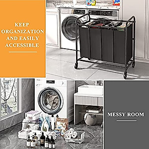 Wisdom Star 4 Bag Laundry Sorter Cart, Laundry Hamper Sorter with Heavy Duty Rolling Wheels and Removable Bags for Clothes Storage,Laundry Organizer Laundry Basket Laundry Clothes Hamper, Black