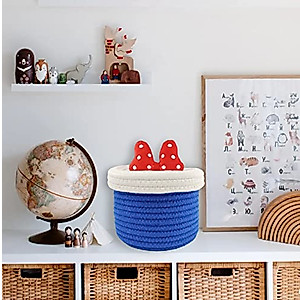 Cotton Rope Storage Basket with Lid Pack of 3 for Organizing Girl's Dream Princess Basket (Blue and White)