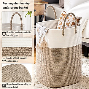 Artfeel Laundry Basket,Woven Cotton Rope Laundry Hamper,60L Versatile Storage for Dirty Clothes,Baby Toys,and Blankets in Bathroom, Nursery,and Living Room