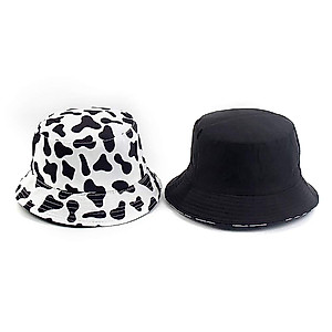 XYIYI Cow Print Bucket Hat Funny Fishing Hats for Women, Reversible Double-Side-Wear