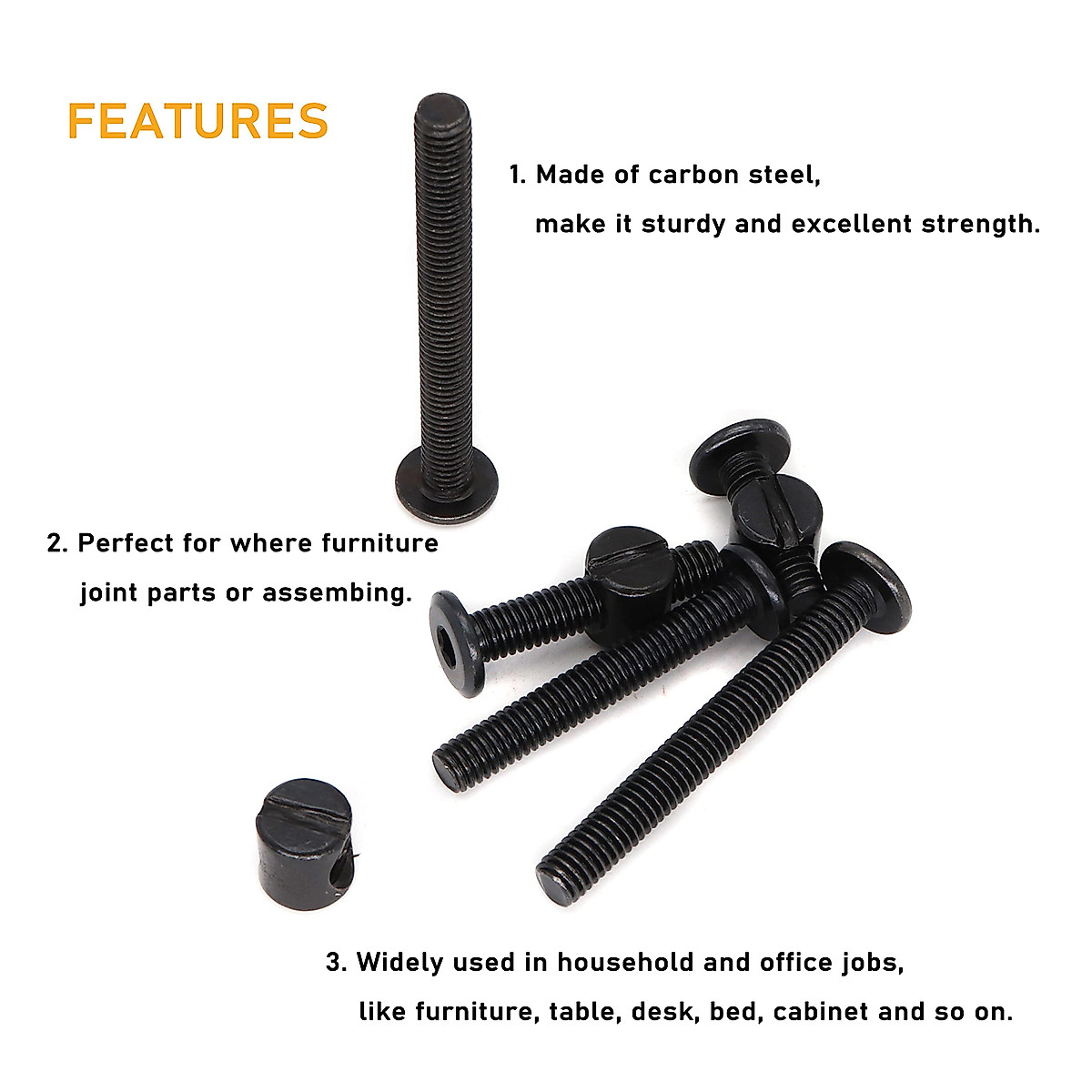 binifiMux M6 x 100mm Bunk Bed Bolts,IKEA Bedframe Bolts, IKEA Headboard Bolts, Bed Bolt M6 Barrel Nut, Black Bolts for IKEA Chairs, Pack of 10