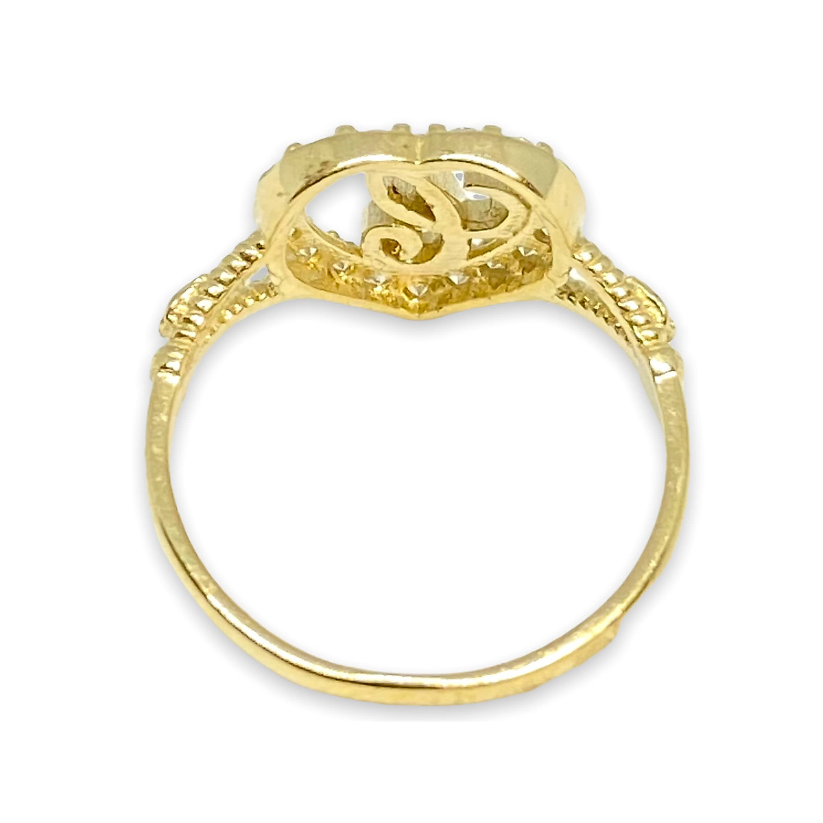 12 MM LONG LADIES TWO TONE HEART INITIAL CURSIVE ALPHABET LETTER RING REAL 10K YELLOW GOLD 4009 (J)