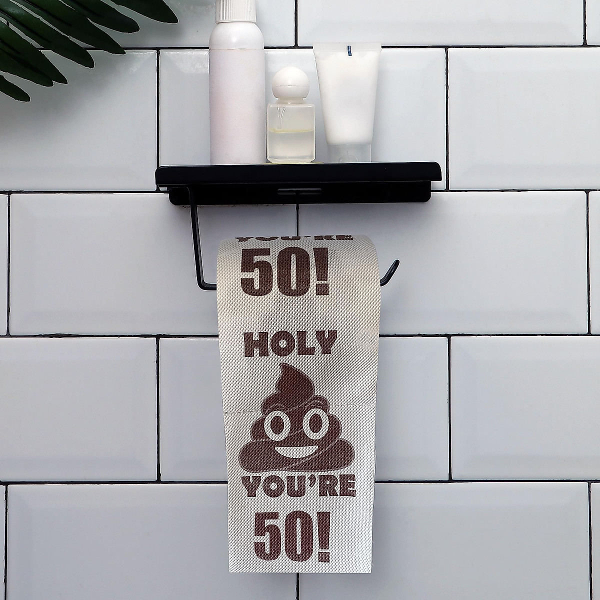Happy 50th Birthday Gifts, 3-Ply Funny Toilet Paper Roll, Holy Poop You're 50 Printed Toilet Paper Gag Gift, Pranks & Surprises Bathroom Decor for Boys Son and Girls, Cheers to 50 Bday Party Supplies