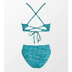 CUPSHE Bikini Set for Women Bathing Suit High Waisted Scalloped V Neck Two Pieces Swimsuit M Cyan