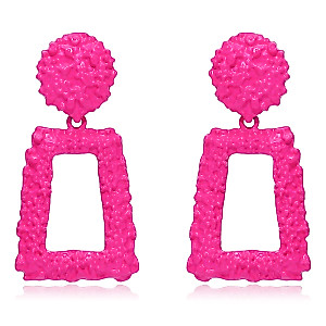 KELMALL Classic Rectangle Dangle Earrings for Women Trendy Textured Geometric Drop Statement Earring