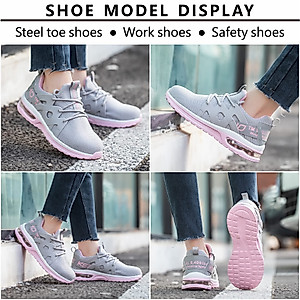 Kezhiho Steel Toe Shoes for Women Air Cushion Lightweight Work Shoes Comfortable Breathable Puncture Proof Slip Resistant Sneakers Indestructible Construction Industrial Safety Shoes (D0240438.5)