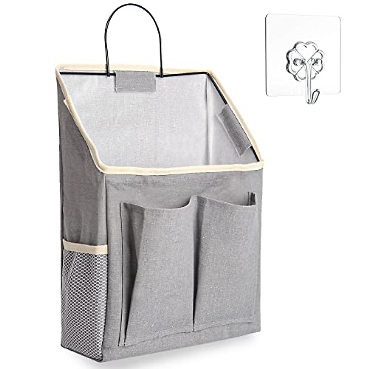 FJZZ Wall Hanging Storage Bag with Pockets, Upgrade Large Multifunctional Linen Cotton Wall Mounted Sundries Organizer for Hanging in Entryway, Dormitory, Bedroom, Bathroom- Sticky Hook Included