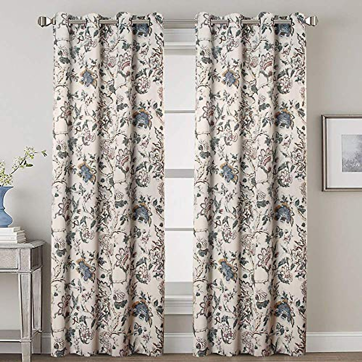 H.VERSAILTEX Blackout Curtains 84 Inch Length 2 Panels Set Floral Print Curtain Drapes for Living Room Thermal Insulated Grommet Window Curtains for Bedroom - Traditional Floral in Sage and Brown
