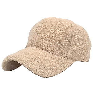 Mealah Winter-Warm Baseball-Hat for Womens Faux-Lamb-Wool Adjustable Baseball Cap Beige
