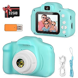 Zeacool Kids Camera,HD Digital Video Camera,Childrens Toys for 3 4 5 6 7 8 9 Year Old Boys/Girls,Selfie Camera for Kids,Christmas Birthday Gifts with 32GB SD Card (Green)