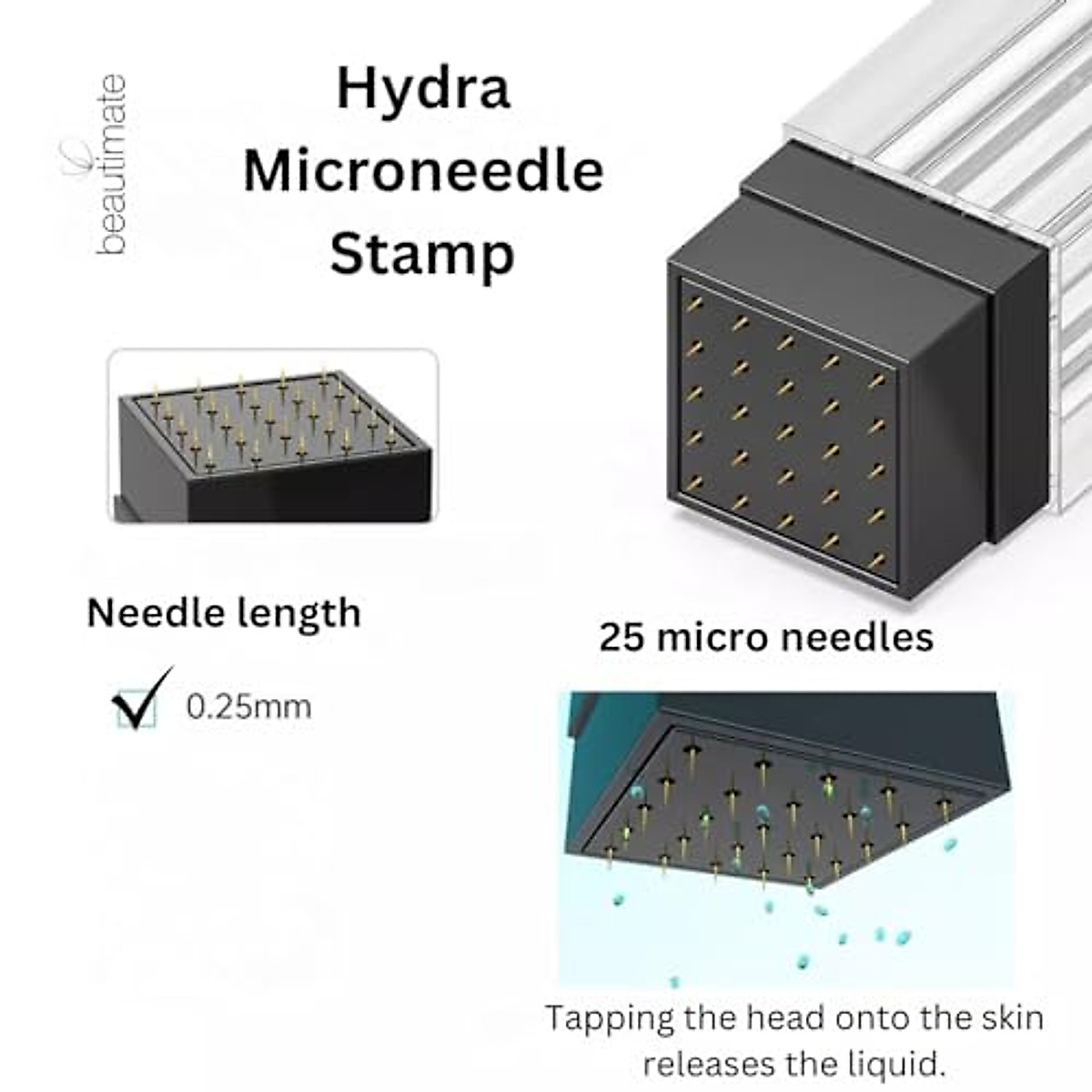 beautimate Microneedling Hydra Stamp - Derma Stamp and Serum Infusion Tool - Microneedle Skincare Tool for Home Use - For Face, Hair, and Beard - 0.25mm