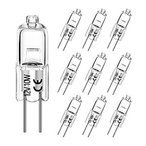 AHEVO G4 Halogen T3 10 Watt 140lm G4 Bi-Pin Bulb AC/DC12 Volt for Under Cabinet Puck Light, Chandeliers, Track Lighting, 10W 12V Warm White 2700K (10 Pack)