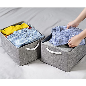 TheWarmHome Large Storage Bins Basket, 2 Pack Grey Fabric Storage Cubes for Changing Table Nursery Livingroom Kidsroom Playroom Toy, Collapsible Storage Baskets for organizing Shelves Closet