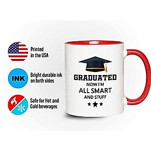Flairy Land Graduation 2Tone Red Mug 11oz - All Smart and Stuff - Graduation Gifts for Her Senior Graduation College Student College Graduate Classmate MBA Grad