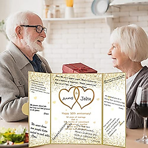 Trgowaul Gold 50th Wedding Anniversary Guest Book Alternative, 50th Anniversary Decorations, 50 Years of Marriage Signature Certificate Board, Happy 50 Anniversary Party Supplies Gift Card Men Women