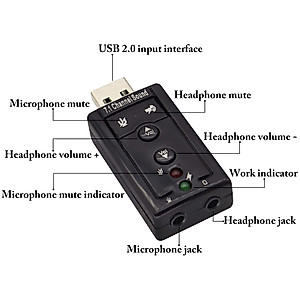 zdyCGTime Hi-Speed USB 2.0 7.1-Channel Virtual USB 3D Stereo Audio Adapter External Sound Card with 3.5 mm Audio and Microphone Ports, Internal Amplifier and Volume Controls