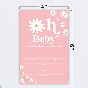 JCVUK Set of 25 Baby Shower Invitations with Envelopes, Diaper Raffle Tickets and Baby Shower Book Request Cards, Boho Hippy Floral Daisy Theme Gender Reveal Party For Boys or Girls(YQKTZ-A07)