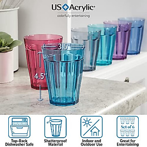 US Acrylic Camden Kids Plastic 12 oz. Drinking Glasses (Pack of 6) Stackable Juice Cups | Made in USA | Reusable, BPA-free, Top-rack Dishwasher Safe | 6 Bright Colored Tumblers for Kids and Toddlers