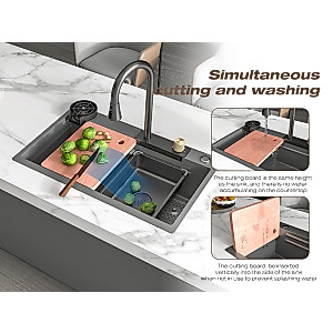 MEJE 30.75x17 Inch Black 11 Gauge 304 Stainless Steel Kitchen Sink, 60/40 Double Bowl Kitchen Sink, Nano Coating, Anthracite Black Color