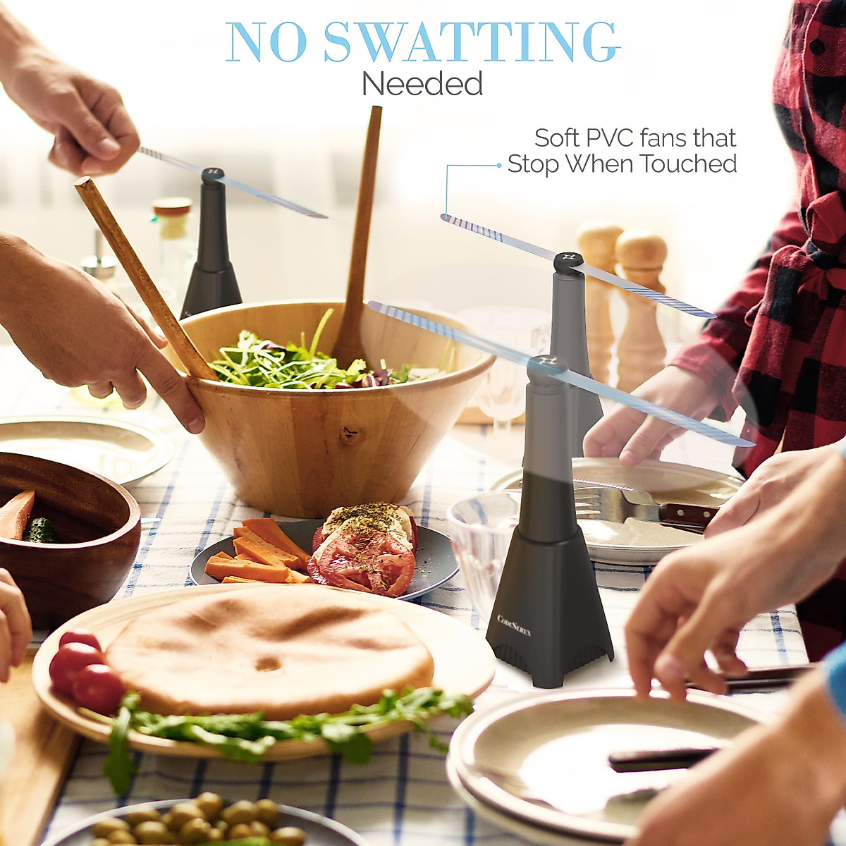 Fly Fans for Tables (4 PCS) - Soundless Fly Swatter Fan for Outdoor Restaurant, Marina, BBQ and Picnic