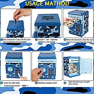 SAOJAY Kids Money Bank, Electronic Password Piggy Bank Mini ATM Cash Coin Money Box for Kids Birthday Toy for Children (Camouflage Blue)