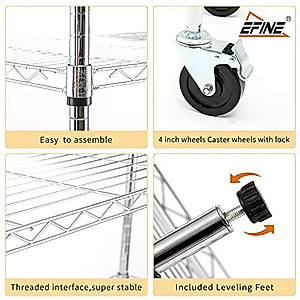 EFINE 5-Tier Chrome NSF Certified Storage Shelves, Heavy Duty Steel Wire Shelving Unit with Wheels and Adjustable Feet, Used as Pantry Shelf, Garage or Bakers Rack Kitchen Shelving - (18"x48"x72")