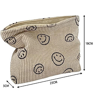 Cosmetic Bags for Women - Corduroy Cosmetic Bag Aesthetic Women Handbags Purses Smile Dots Makeup Organizer Storage Makeup Bag Girls Case Bags (Black)