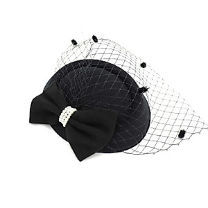 Umeepar Bowknot Pillbox Fascinator Hat for Women Wedding Tea Party Hat Headband Hair Clip with Veil (Black)