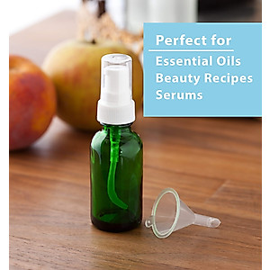 JUVITUS 1 oz / 30 ml Green Glass Boston Round Bottle with White Treatment Pump (24 pack) + Funnel