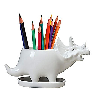 KiaoTime Dinosaur Shape White Ceramic Succulent Planters Pots Little Planter Flower Bonsai Dino Pots Vase Container Cactus Desktop Animal Decoration Pencil Holder Nursery Pots