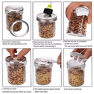 ziHenryDa Fermenting Lids, Vacuum seal cap Compatible with FoodSaver Vacuum Sealer, Food Storage/fermentation lids/Freshness Mason Jar Vacuum Seal Lid,6 set stainless Steel Lids+Accessory Hose,86mm