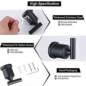 WOWOW Bathroom Towel Hook Black 304 Stainless Steel Towel Hook for Bathroom Coat Robe Clothes Hook Wall Mounted Modern Hand Towel Hook 2 Pack