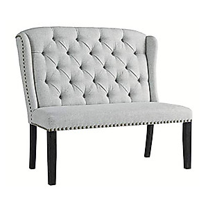 Signature Design by Ashley Jeanette Casual Tufted Back Dining Bench or Sette with Nailhead Trim, Gray