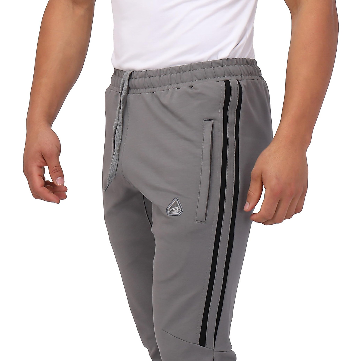SCR SPORTSWEAR Mens Track Jogging Pants Joggers Sweatpants with Zipper Pockets 30/33/36 Inseam Tall (S-36 DPG-K849)