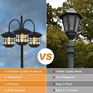 Aluminum Classic Black Solar Lamp Post Lights - 3-Head Waterproof Outdoor Street Lights for Backyard, Garden, Driveway, Lawn (LED Bulbs Included)