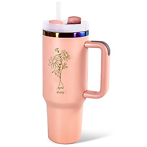 Birthday Gifts for Women, 40 oz Tumblers with Birth Month Flower, Stainless Steel Insulated Tumbler Travel Coffee Mug Cup Gifts for Friends Female Coworker Sister Mom Wife, Laser Engraved, Apr