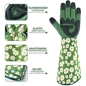 PHIRAH Gardening Gloves for Women Rose Pruning Thorn Proof Breathable Touchscreen Garden Gloves Long Forearm Protection Gauntlet Adjustable Flexible Working Gloves(Green, M)