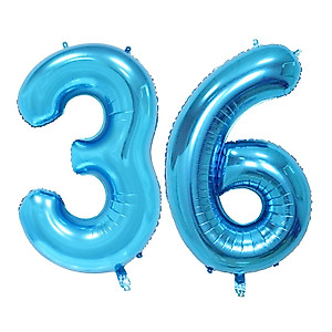 QWEQWE Blue Number 36 Balloons 40" Foil Number Balloon 36th Birthday Balloons Digit 36 Helium Big Balloons for Birthday Party Decorations Wedding Bachelorette Bridal Shower, Blue Number 36 (2Pcs)
