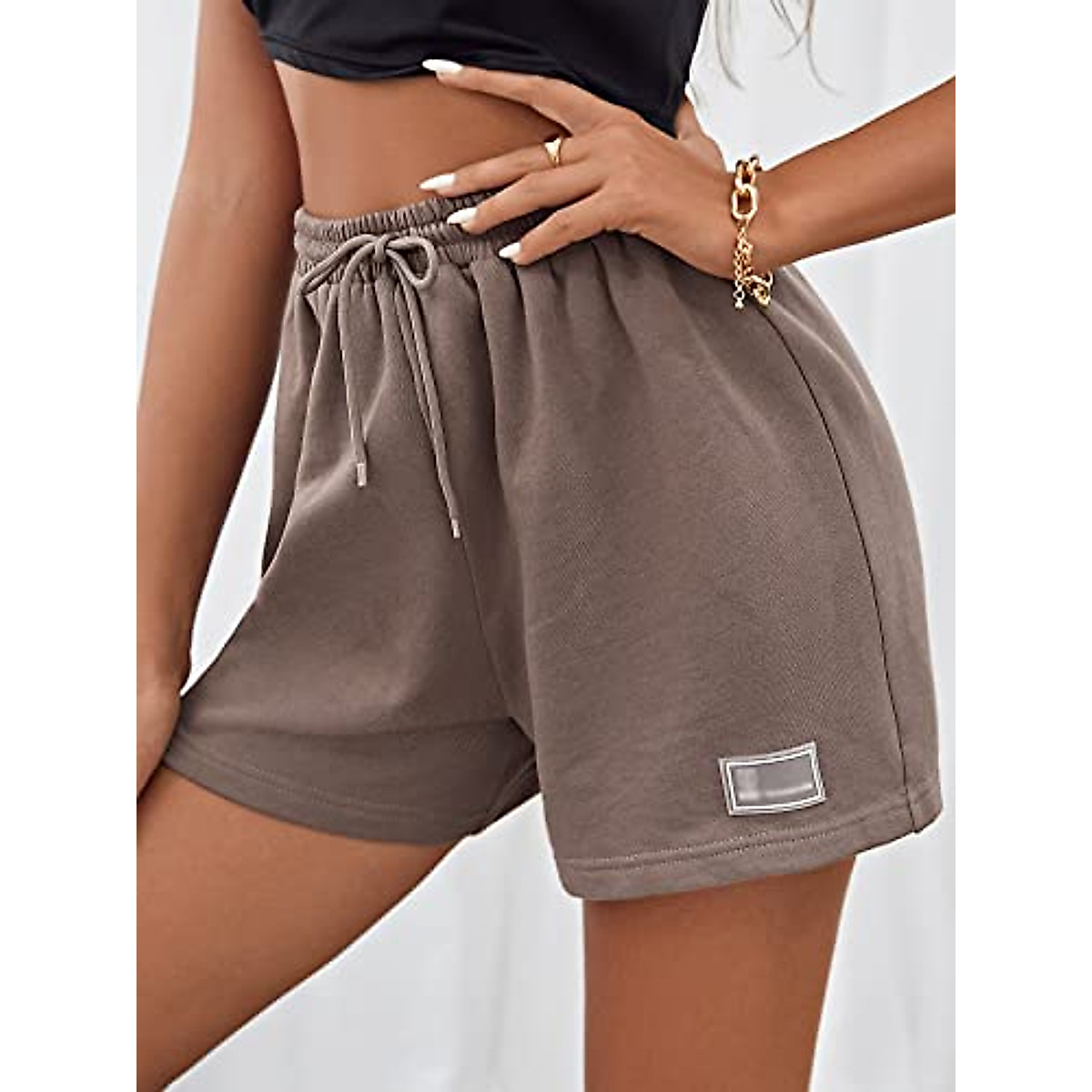MakeMeChic Women's Casual Drawstring Waist Sweat Shorts Running Track Shorts A Mocha Brown XL
