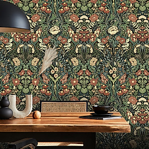 Vintique Vintage Peel and Stick Wallpaper Black and Green Wallpaper Boho Floral Peel and Stick Wallpaper Contact Paper Leaf Removable Wallpaper SelfAdhesive for Cabinets Shelf Liner Vinyl 17.3in*9.8ft