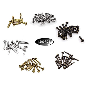 newlng 1200pcs 6 Kinds of Wood Screws Small Screws for Wood Small Hinge Screw Wood Nail Tiny Craft Screws DIY Mini Screw and Nail Small Wood Screws Assortment Kit